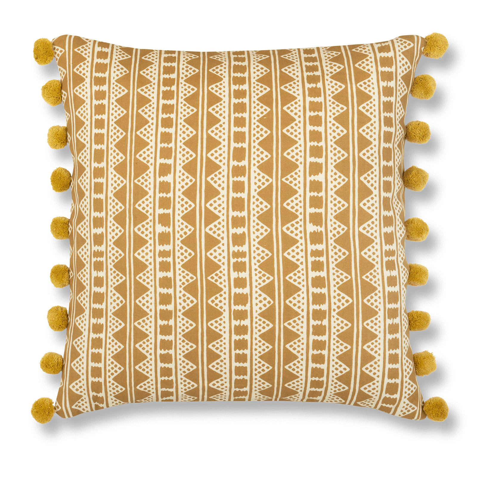 Kitezh Print Old Gold Oversized Cushion with Bobble Trim – Volga Linen