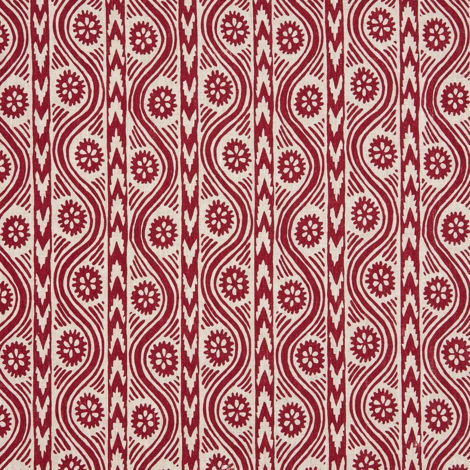 Sample - Paper-backed Ruslan Printed Linen Wallcovering Red/Natural ...